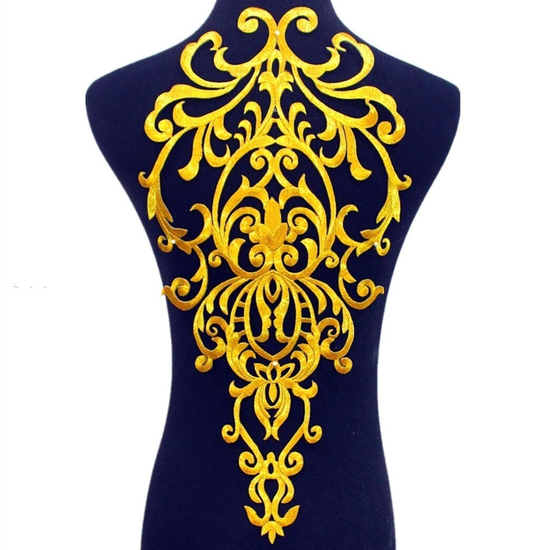 Vintage Gold Lace Applique, Embroidery Flourishes Baroque Iron on Lace ...