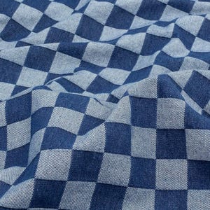 Check Plaid Blue Denim Fabric, Thick Washed Tartan Denim Fabric ...