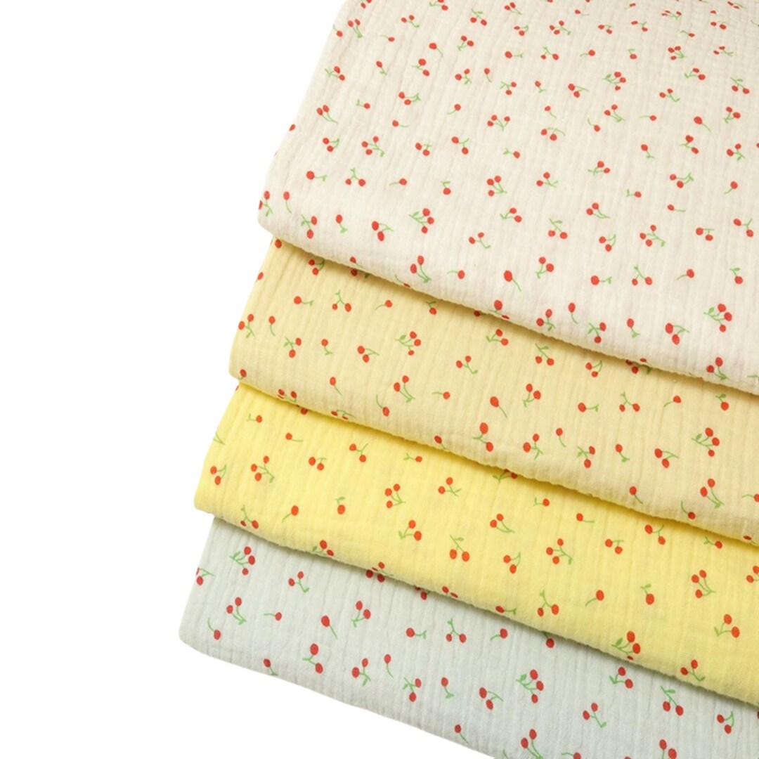 Small Cherry Print Fabric, Double Gauze Cotton Fabric, Crink Cotton ...