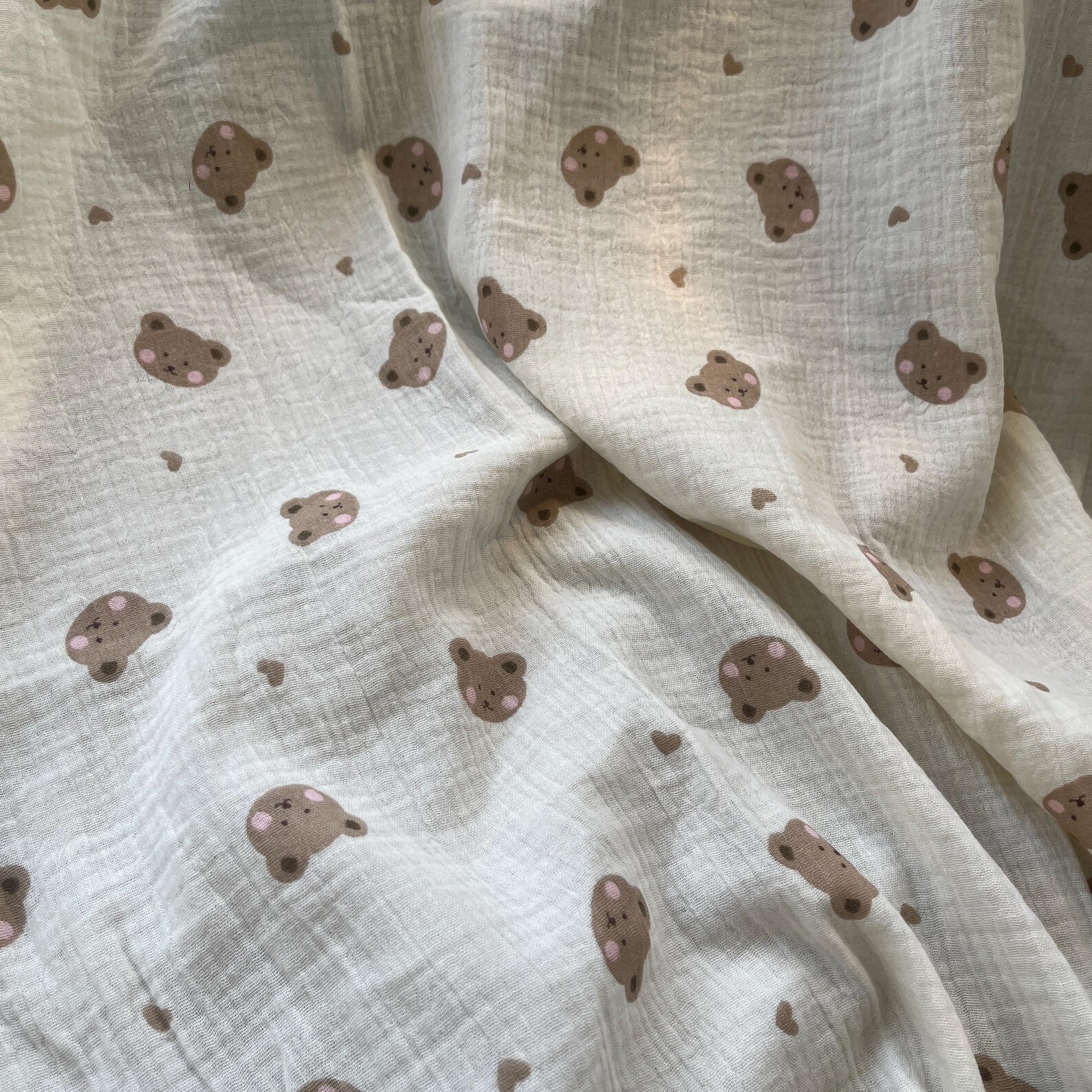 Adorale Blush Bear Gauze Cotton Fabric, Cotton Double Gauze Fabric ...