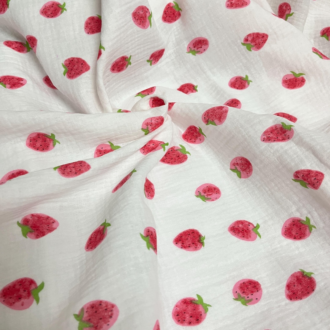 Adorable Sweet Strawberry Print Cotton Fabric, Cotton Muslin Fabric ...