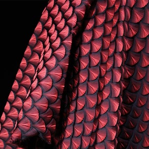 Red Fish Scale Fabric, Vintage Embossed Jacquard Scallops Fabric for ...