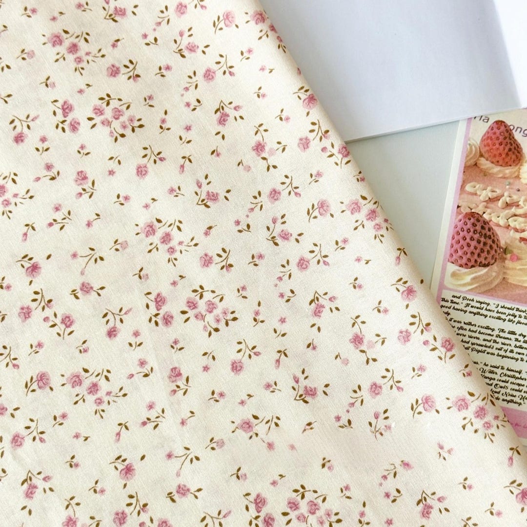 Beige Cotton Print Small Flowers Fabric, Pink Floral Cotton Fabric for ...