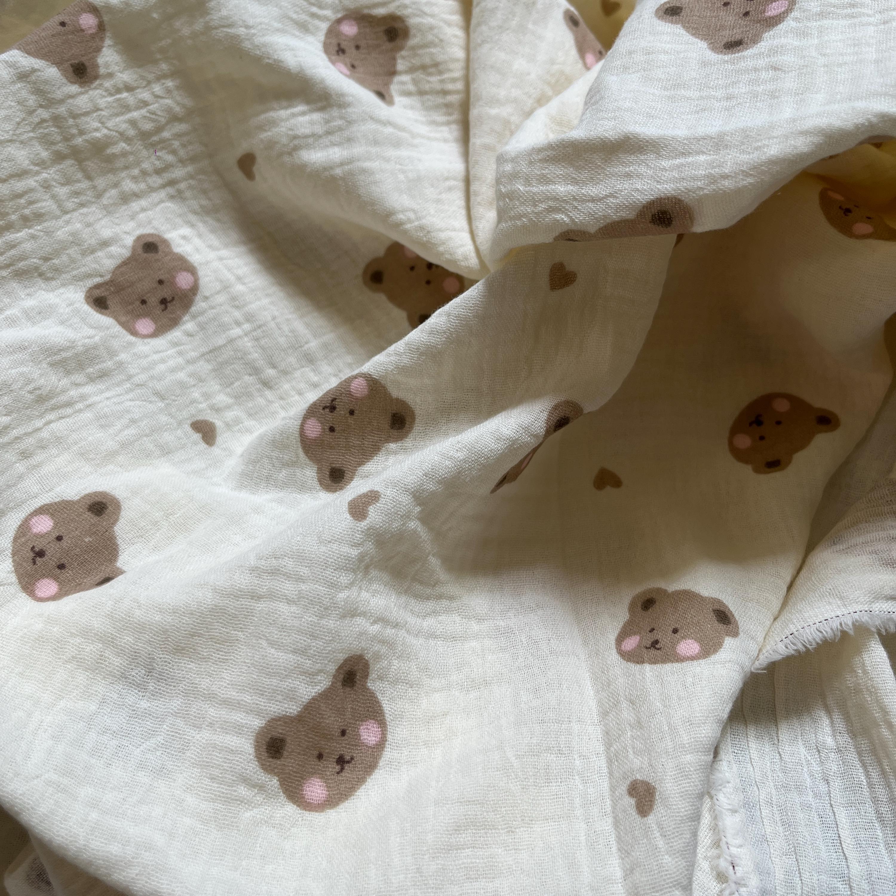 Adorale Blush Bear Gauze Cotton Fabric, Cotton Double Gauze Fabric ...