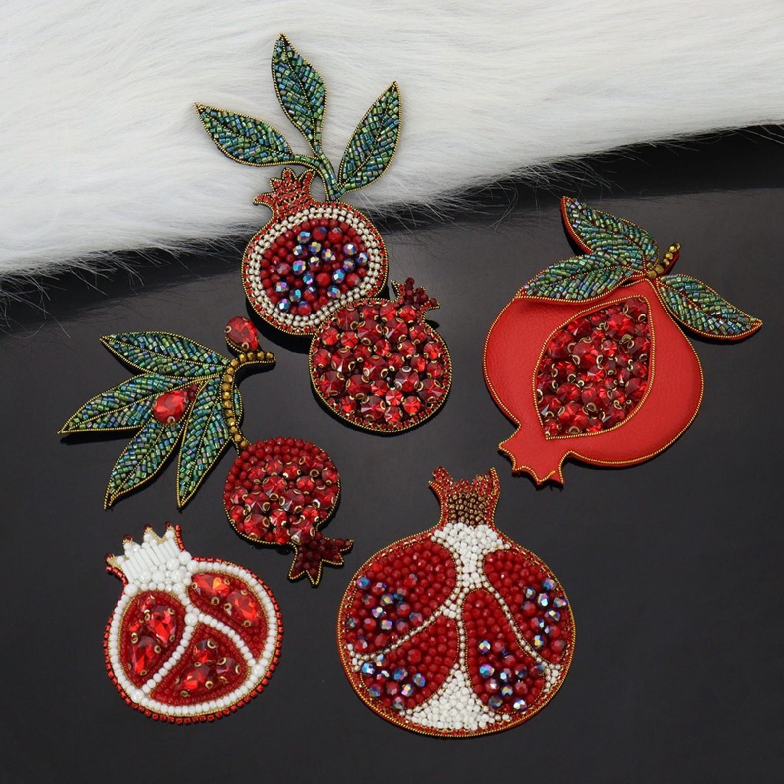 Luxury Red Pomegranate Beaded Patch, Fruit Patch, Beaded Fruit Patch ...