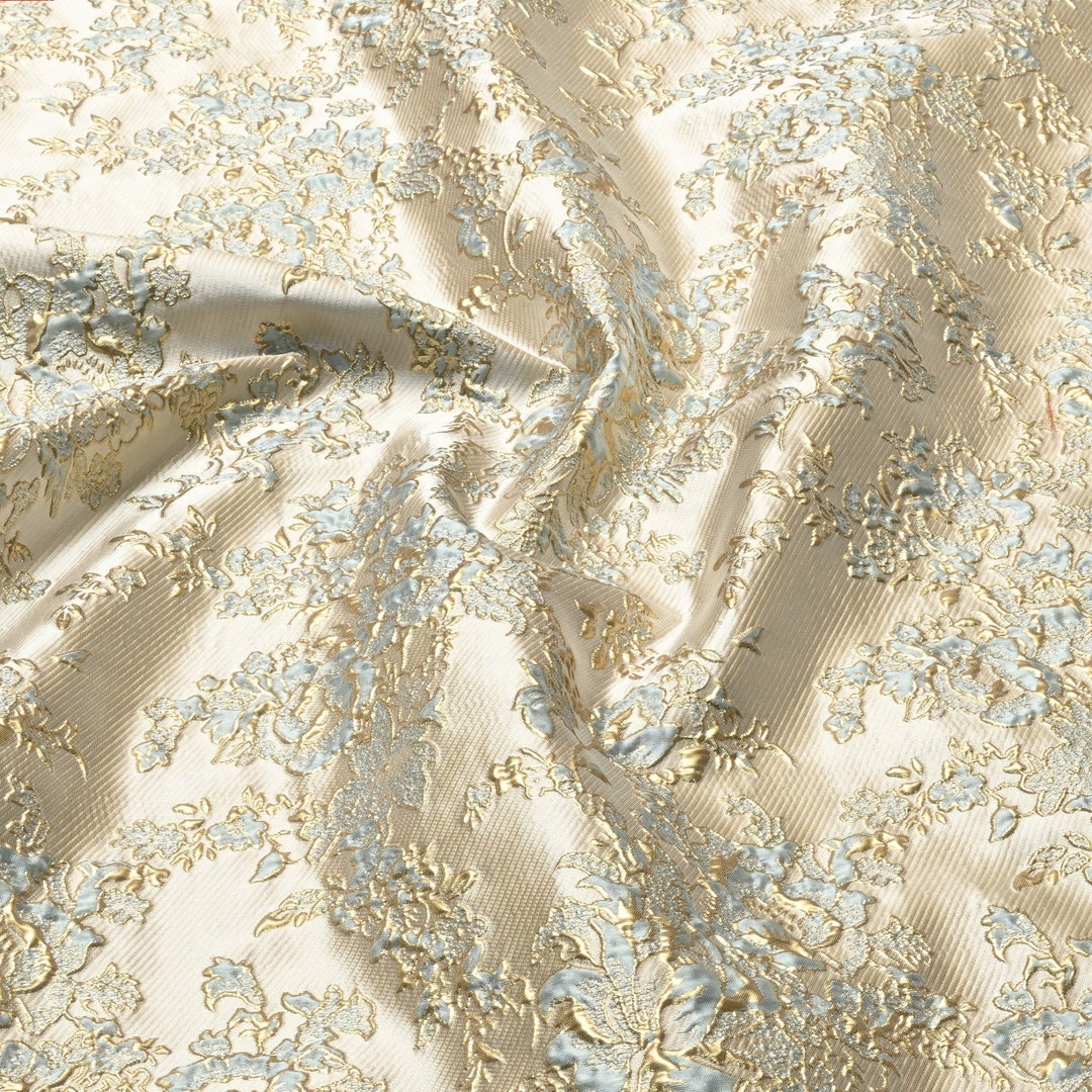 Luxury Gold Blue Floral Emboss Embroidery Jacquard Polyester Fabric for ...