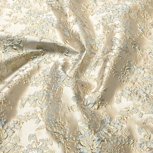 Luxury Gold Blue Floral Emboss Embroidery Jacquard Polyester Fabric for ...