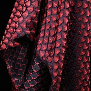 Red Fish Scale Fabric, Vintage Embossed Jacquard Scallops Fabric for ...