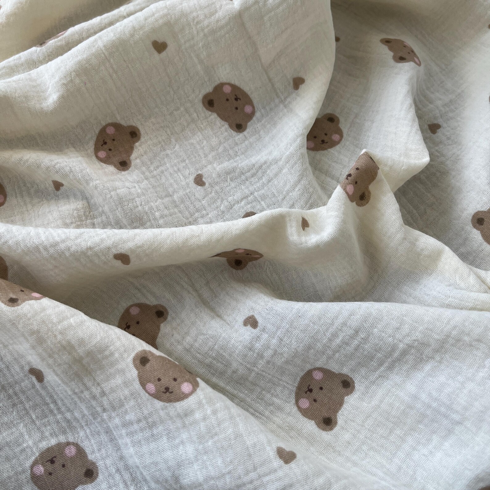 Adorale Blush Bear Gauze Cotton Fabric, Cotton Double Gauze Fabric ...