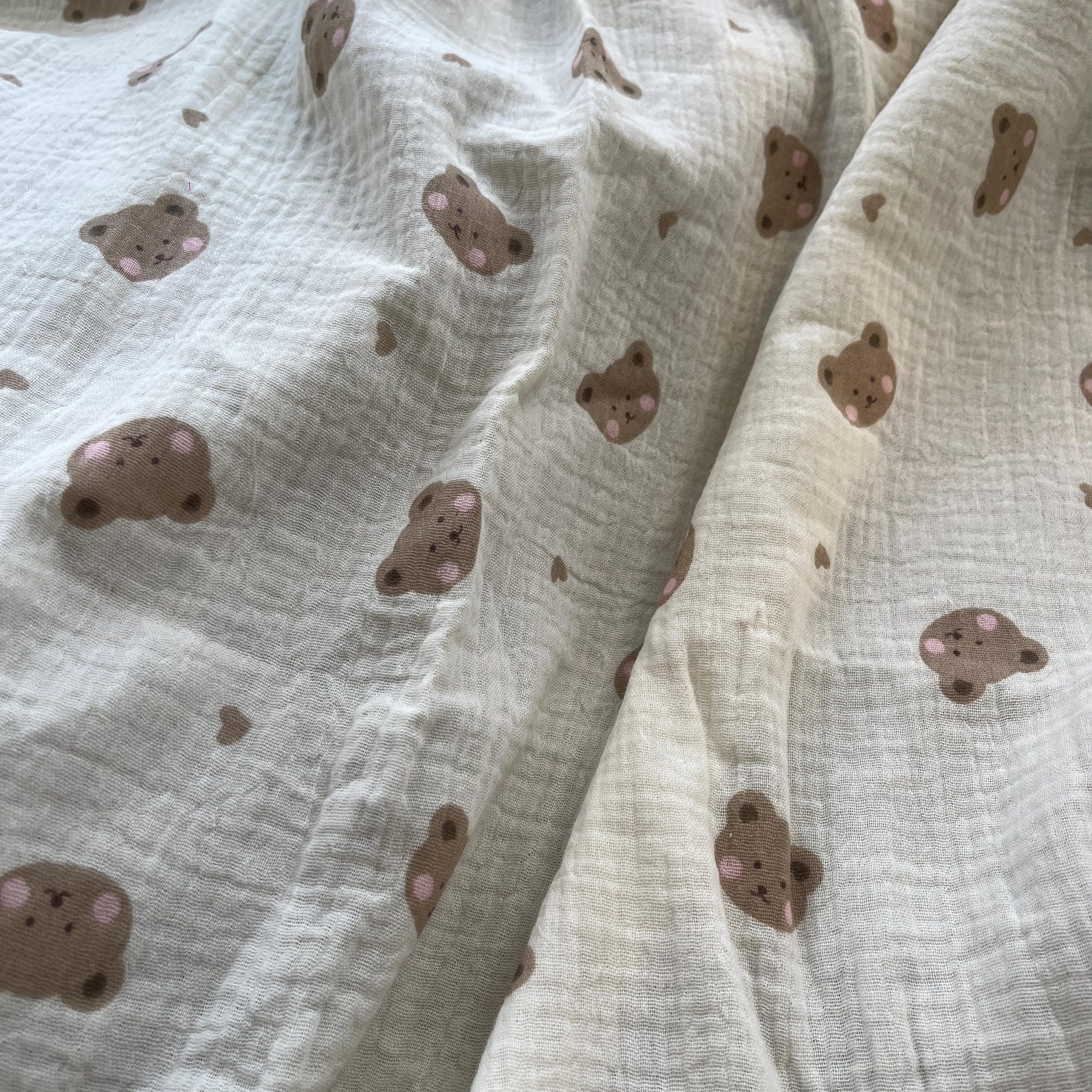 Adorale Blush Bear Gauze Cotton Fabric, Cotton Double Gauze Fabric ...