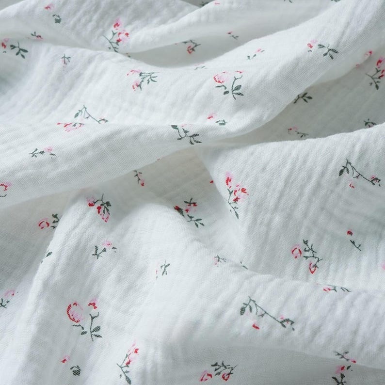 Floral Gauze Fabric, Print Small Flower Double Cotton Gauze, Crinkled ...