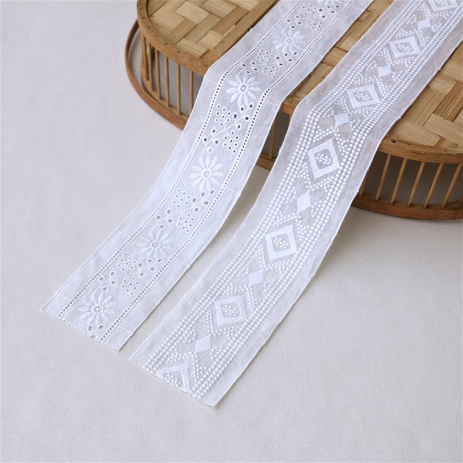 Cotton Lace Trim in off White, Eyelet Cotton Lace, Embroidery Eyelet ...