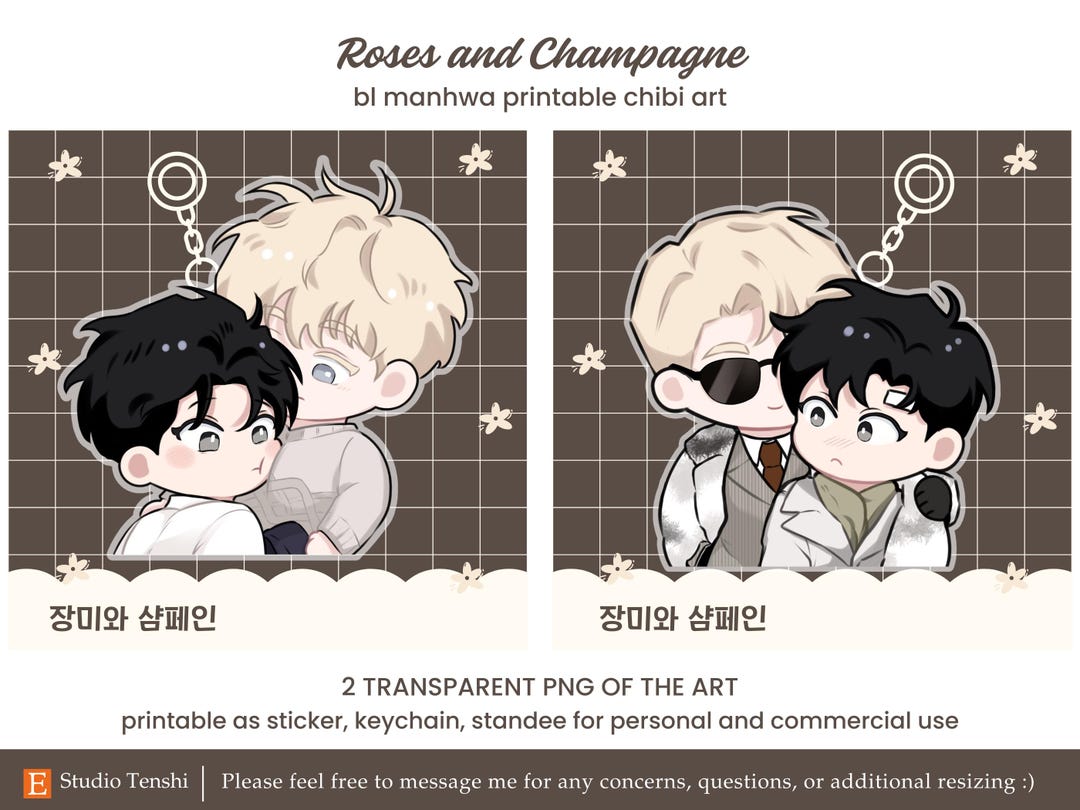 Roses and Champagne, Manhwa Merch, BL Korean Chibi Art Printable ...