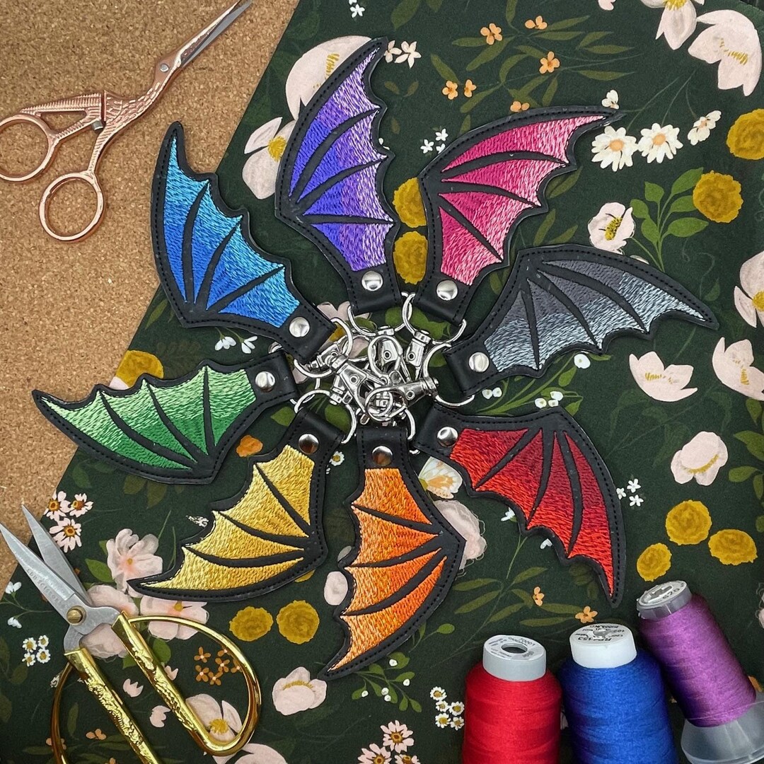 Colourful Dragon Wing Cork Fabric Machine Embroidered Keychains - Etsy