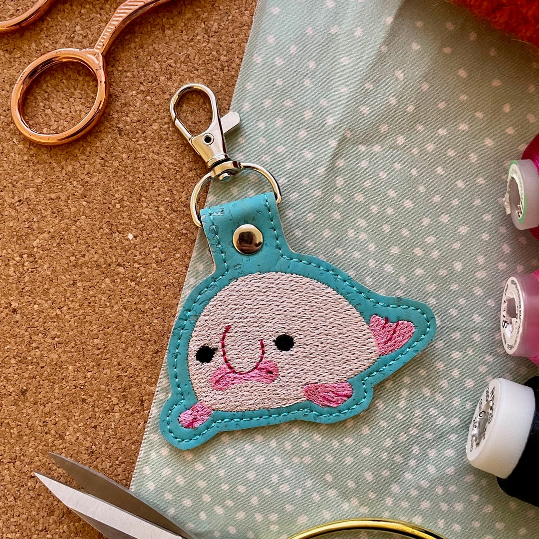 Blobfish Cork Fabric Machine Embroidered Keychain - Etsy