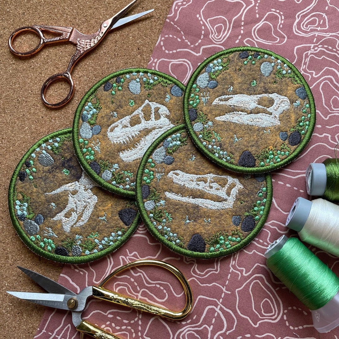 Dinosaur Skull Machine Embroidered Felt Coasters - Etsy