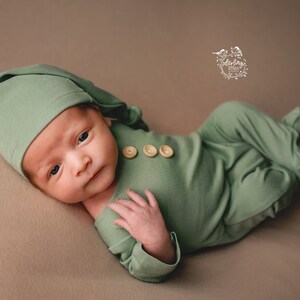 Sweetest Little Green Romper With Sleepy Cap for Newborn Photography ...