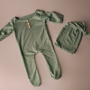 Sweetest Little Green Romper With Sleepy Cap for Newborn Photography ...