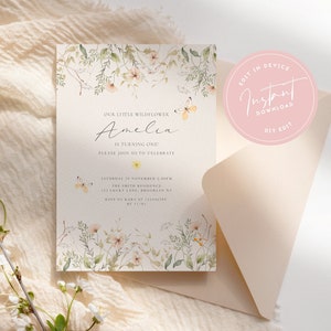 Wildflower Birthday Invitation Template, Editable Wildflower First ...