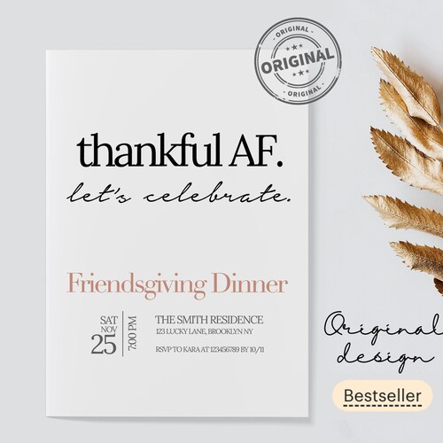 Thankful AF Friendsgiving Dinner Invitation Autumn - Etsy