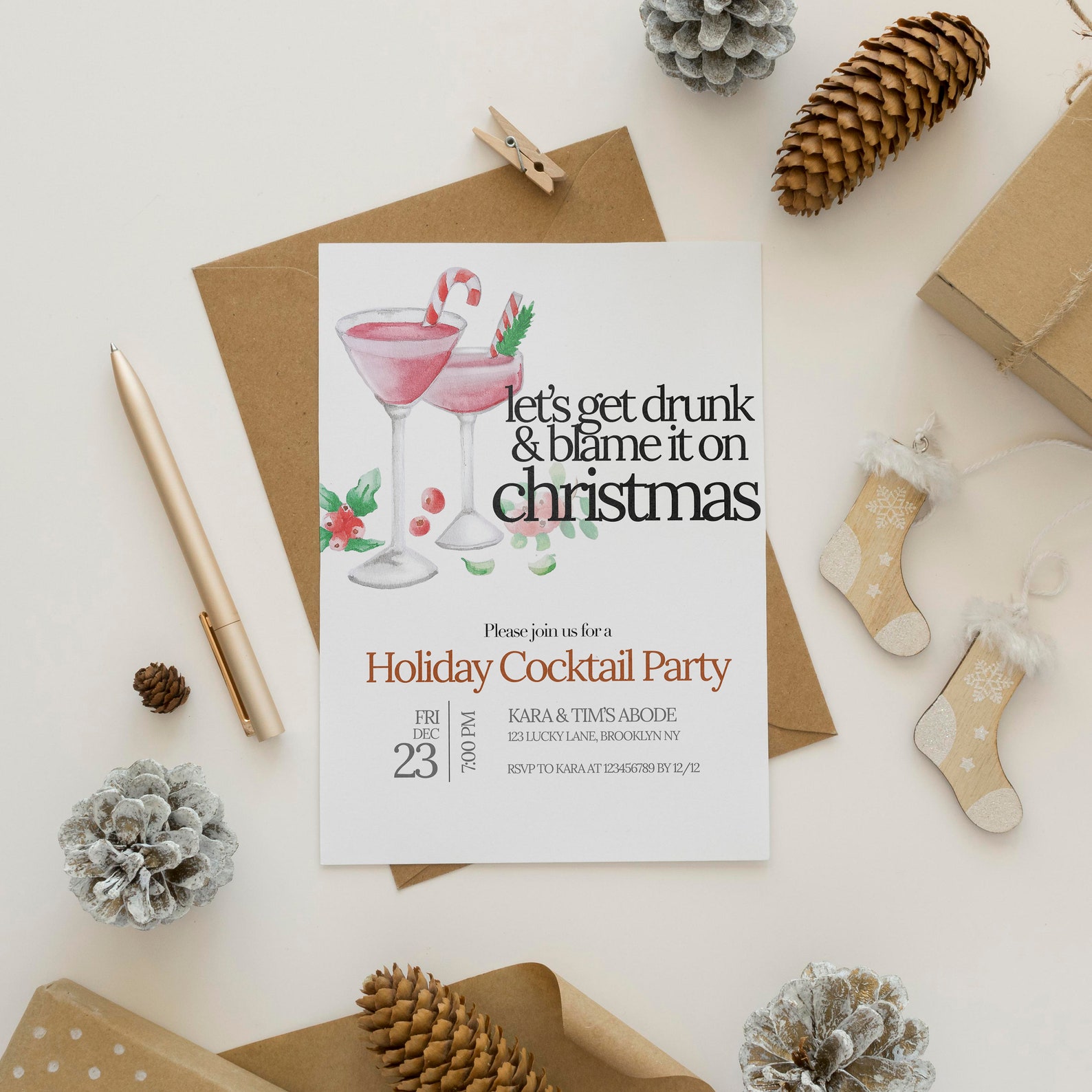 Funny Christmas Party Invitation, Holiday Cocktail Party Invitation ...