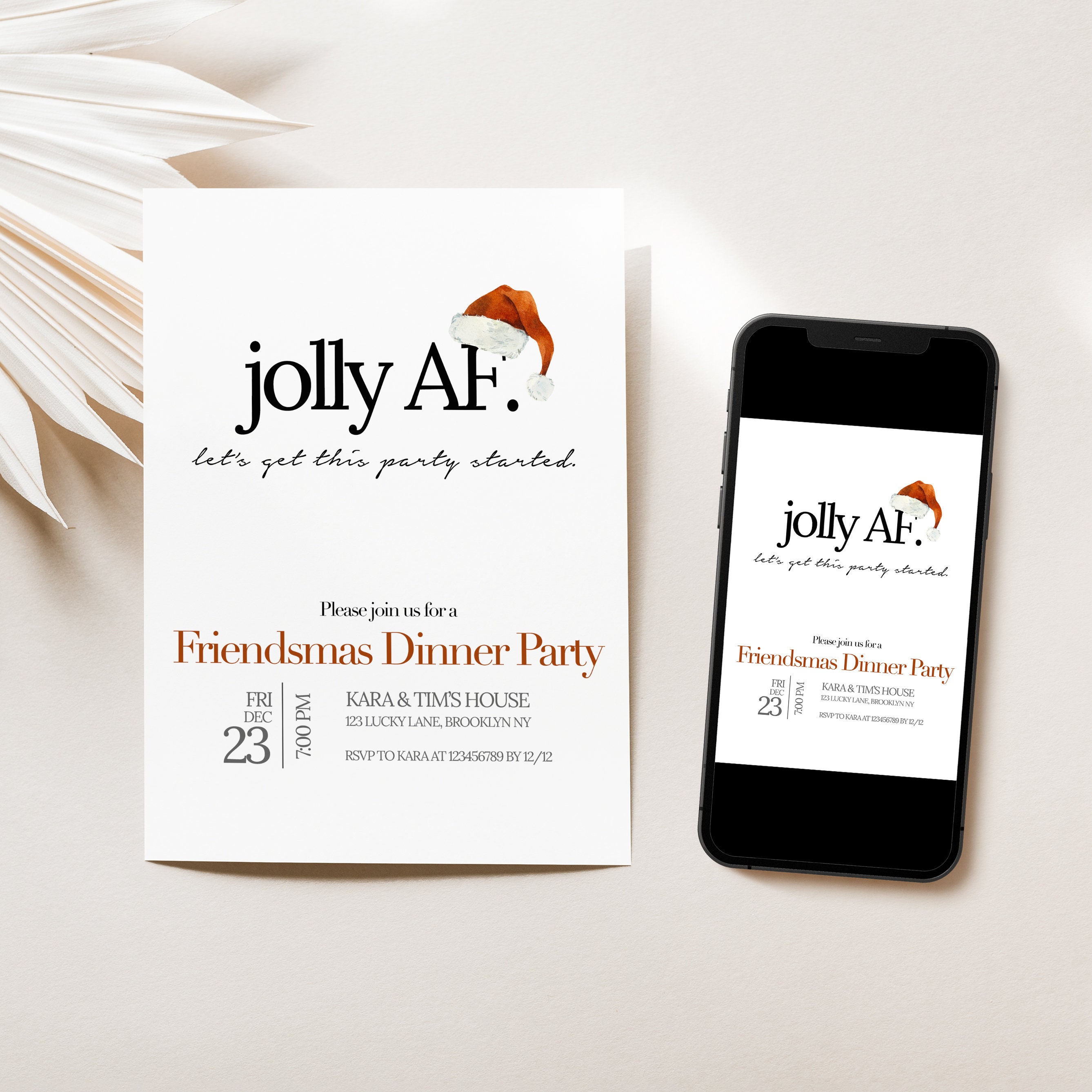 Jolly AF Friendsmas Party Invitation, Christmas Party Invitation ...