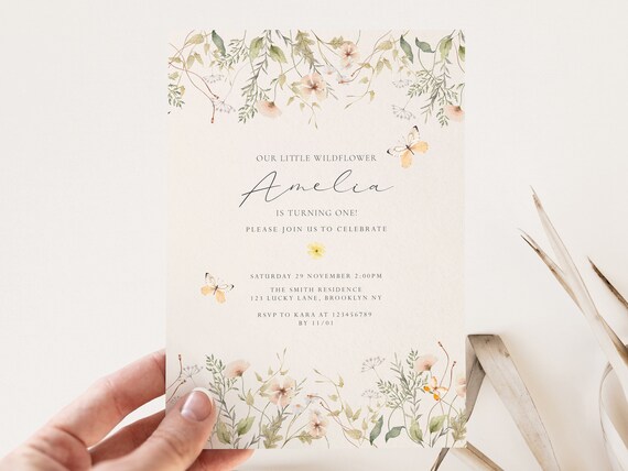 Wildflower Birthday Invitation Template Editable Wildflower - Etsy