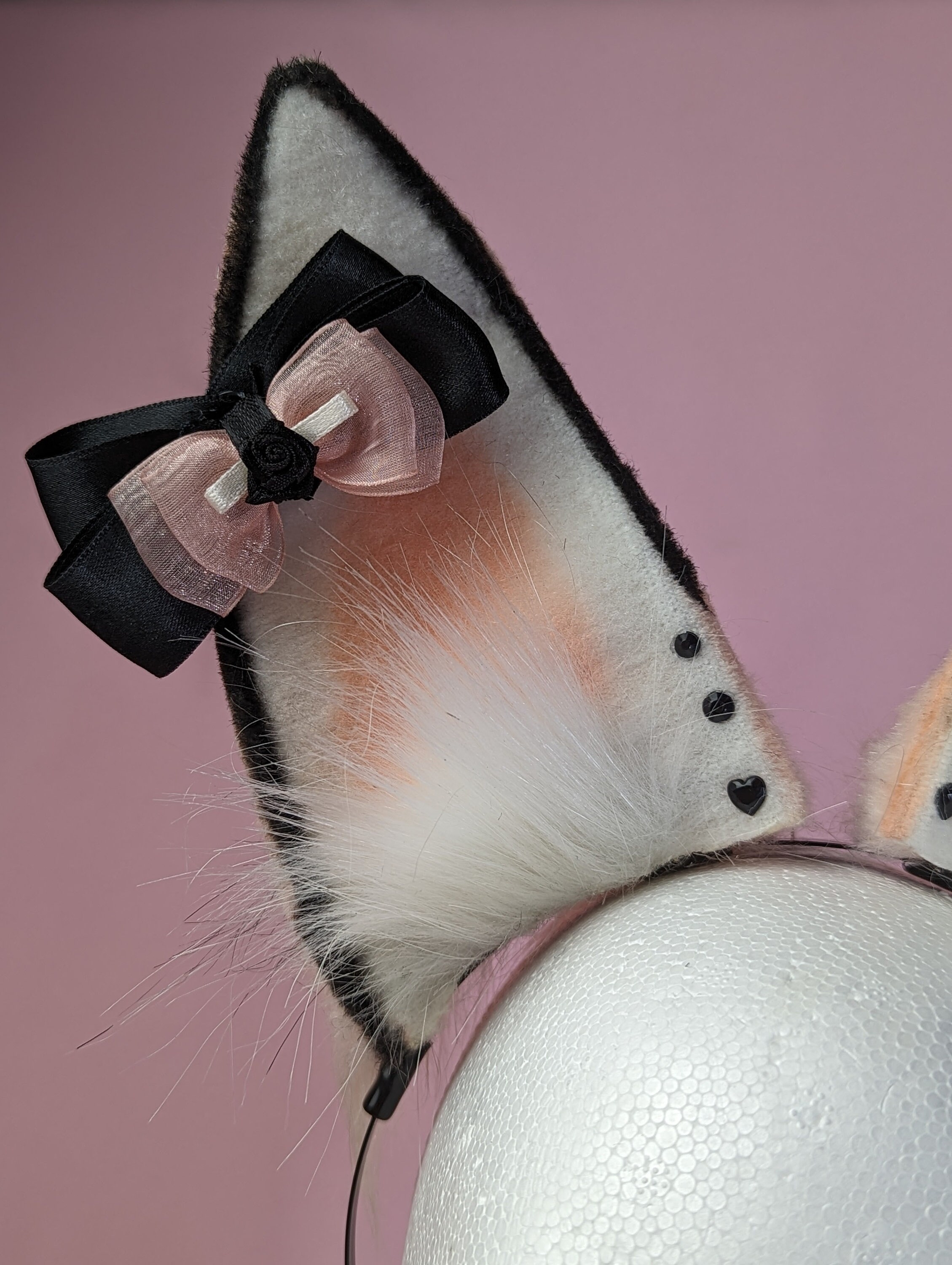 Pink and Black Corset Bunny Ears, Tail and Collar Set Faux Fur Ears ...