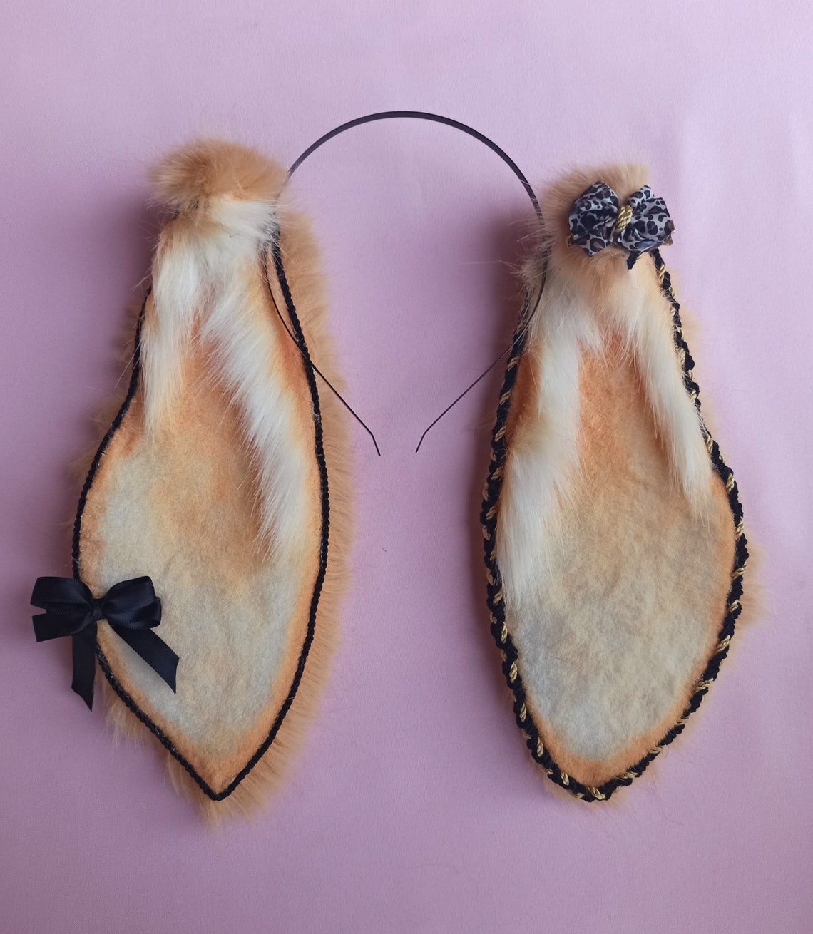 Leopard Bunny Ears, Tail and Collar Set Faux Fur Ears Cosplay ...