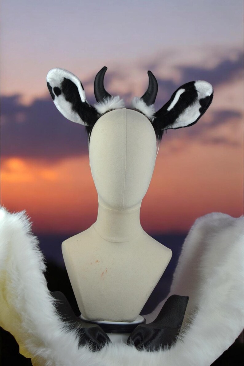 Black and White Cow Ears With Horns, Cosplay Ears, Cattle Cosplay, Ox ...