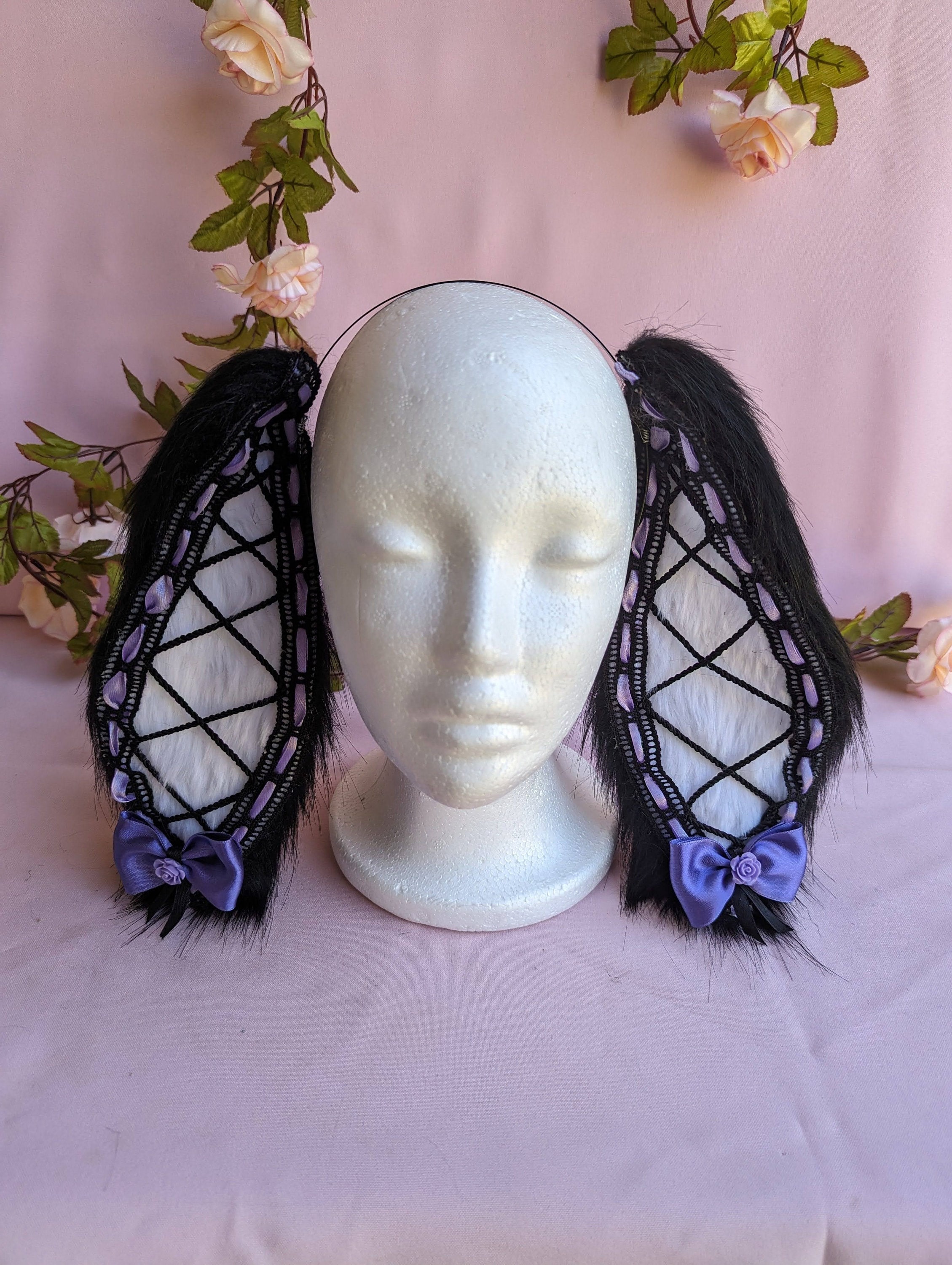 Corset Roses Purple and Black Lop Bunny Ears Faux Fur Ears - Etsy
