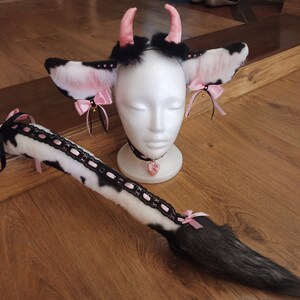 Cow Ears With Horns and Tail With Bell Set, Cosplay Ears, Cattle ...