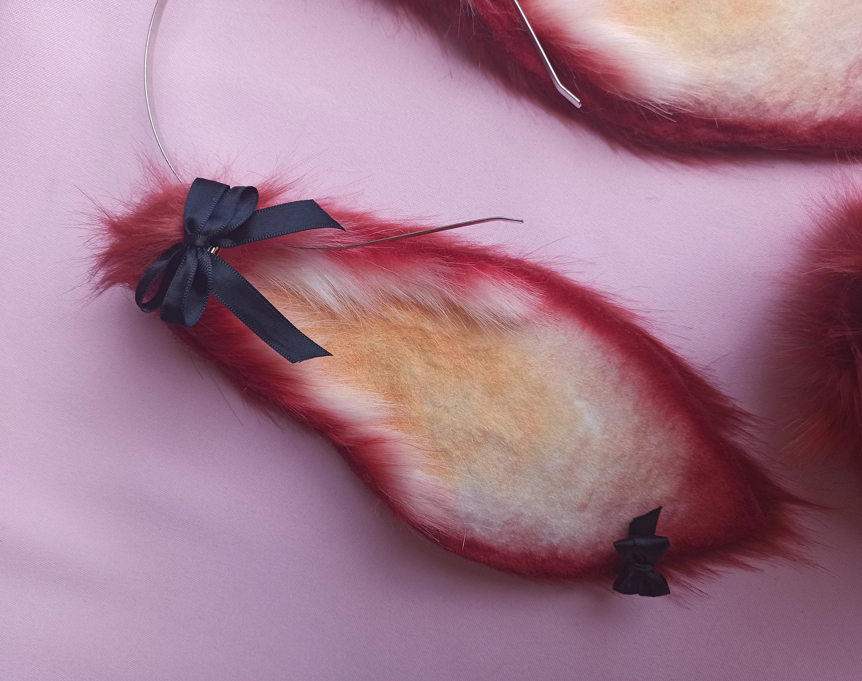 Fire Red Bunny Ears Tail and Collar Set Faux Fur Ears Cosplay - Etsy