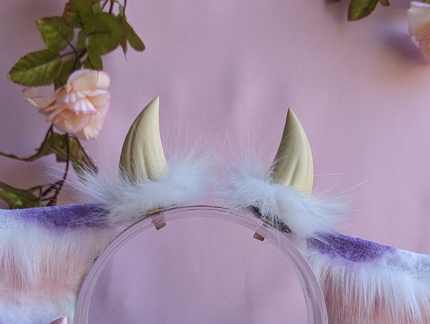 Purple Cow Ears With Horns and Collar With Bell Set, Cosplay Ears ...