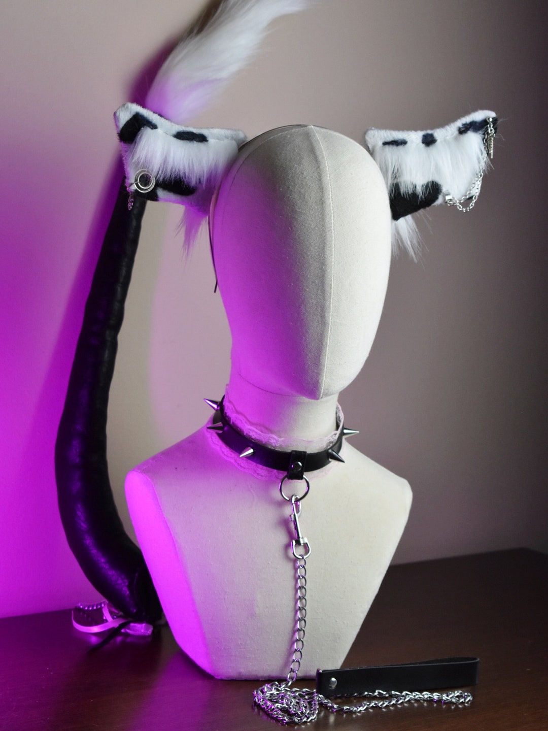 Cow Ears With Horns and Leather Tail Set, Cosplay Ears, Cattle Cosplay ...