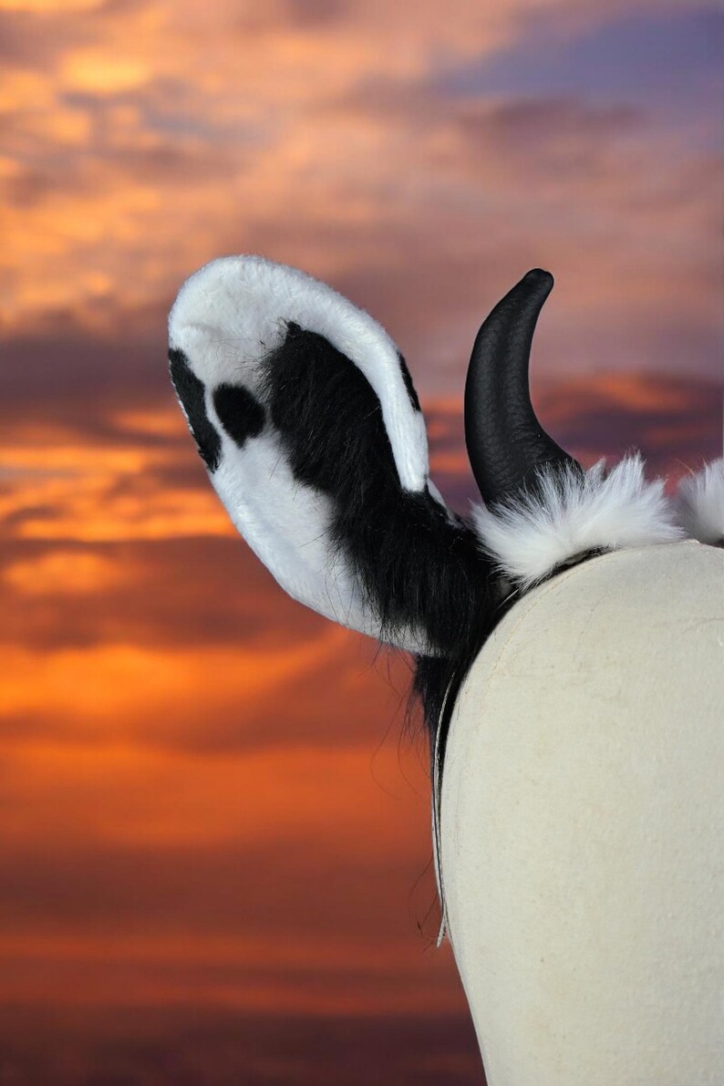 Black and White Cow Ears With Horns, Cosplay Ears, Cattle Cosplay, Ox ...