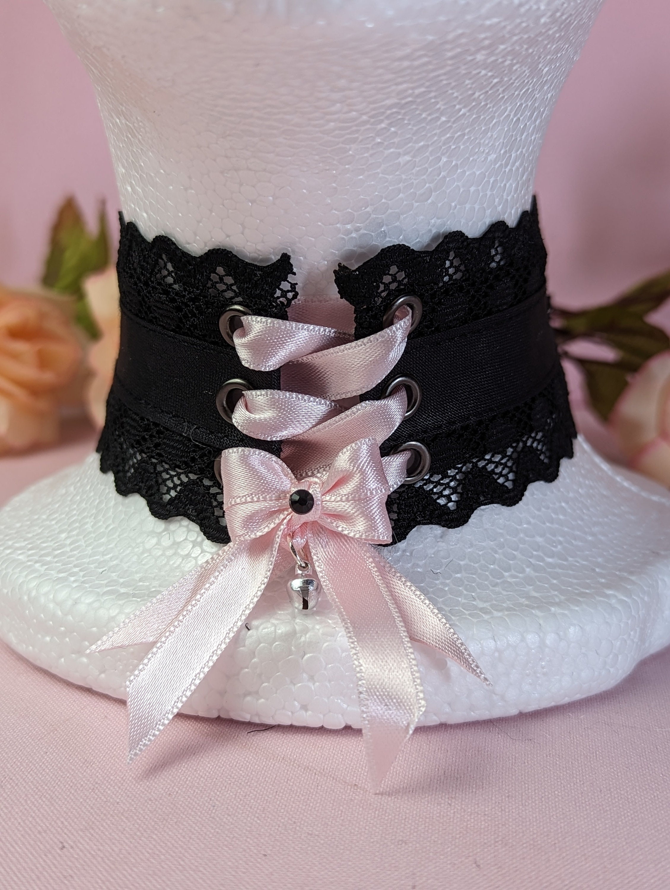 Pink and Black Corset Bunny Ears, Tail and Collar Set Faux Fur Ears ...