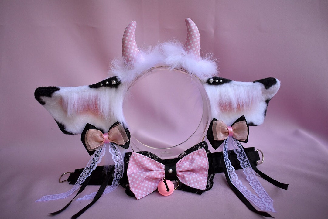 Cow Ears With Horns and Necklace With Bell Set, Cosplay Ears, Cattle ...