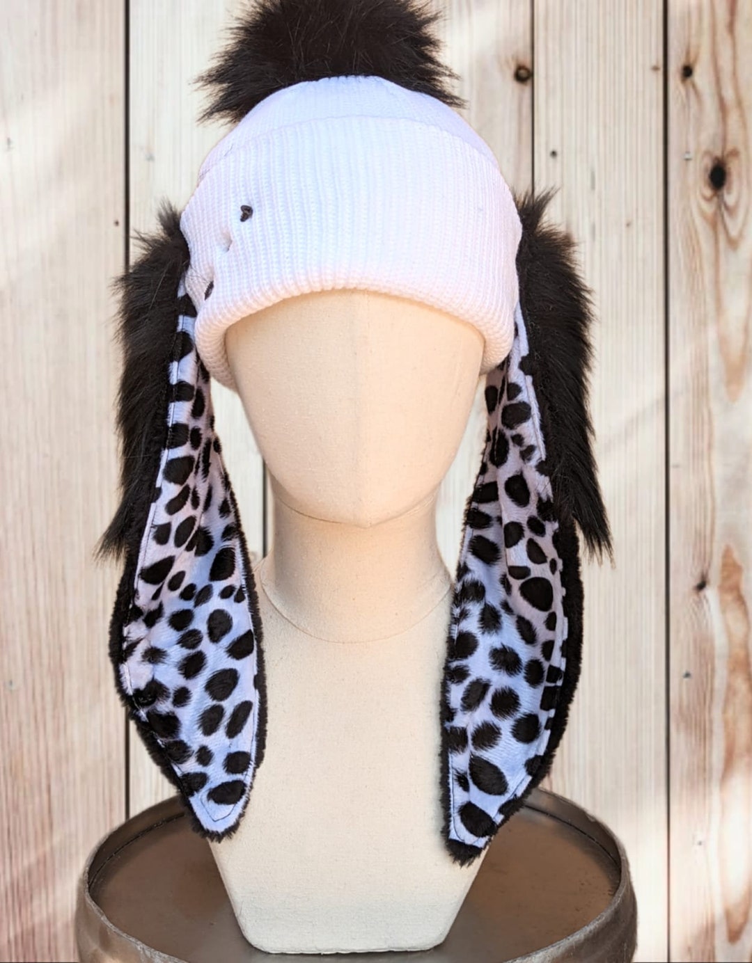 Wool Hat With Dalmatian Rabbit Ears, Long Hat With Ears, Men's Women's ...