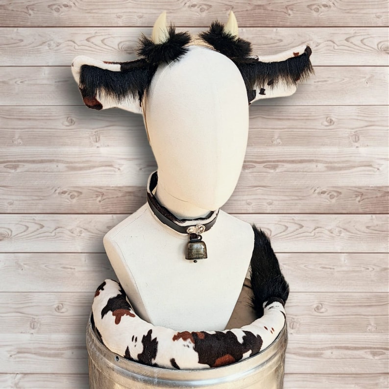 Cow Ears With Horns and Tail With Bell Set, Cosplay Ears, Cattle ...