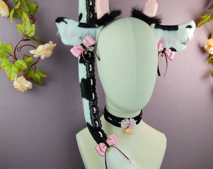 Cow Ears With Horns and Tail With Bell Set, Cosplay Ears, Cattle ...