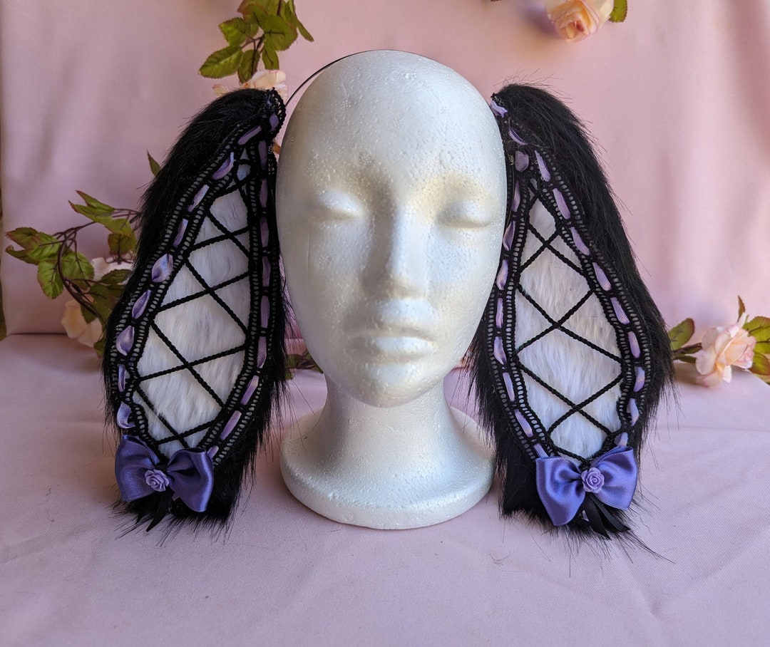 Corset Roses Purple and Black Lop Bunny Ears Faux Fur Ears Cosplay ...