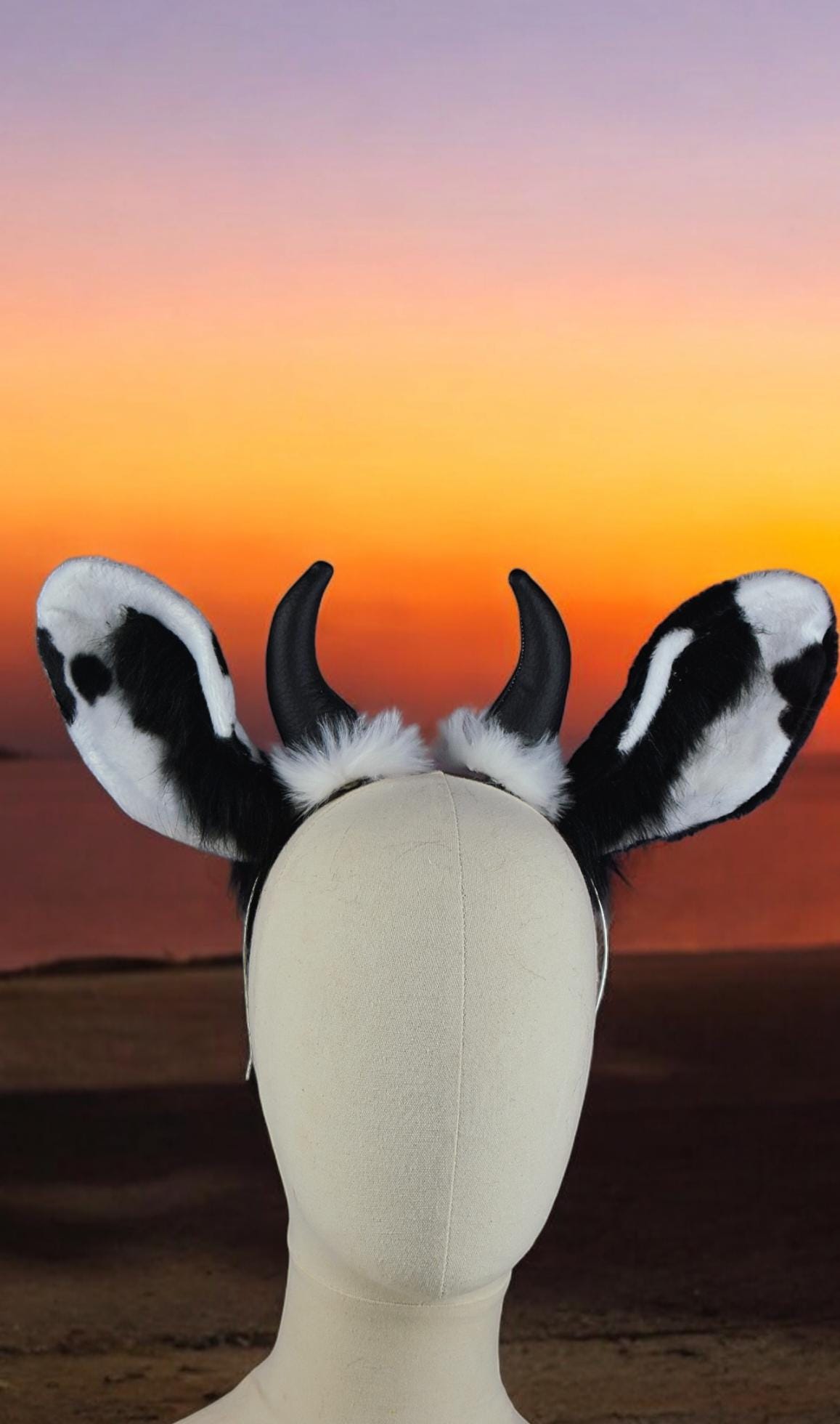 Black and White Cow Ears With Horns, Cosplay Ears, Cattle Cosplay, Ox ...