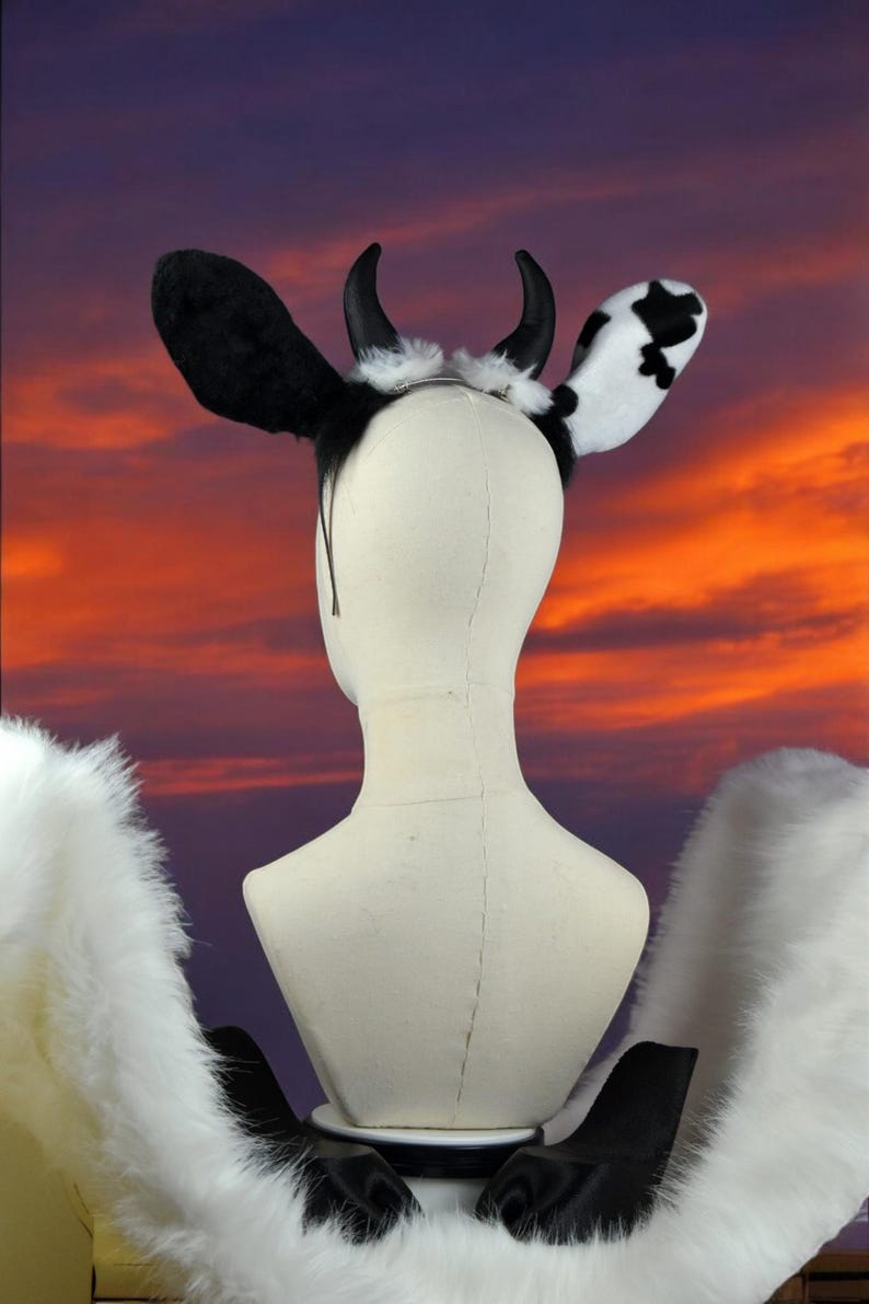 Black and White Cow Ears With Horns, Cosplay Ears, Cattle Cosplay, Ox ...