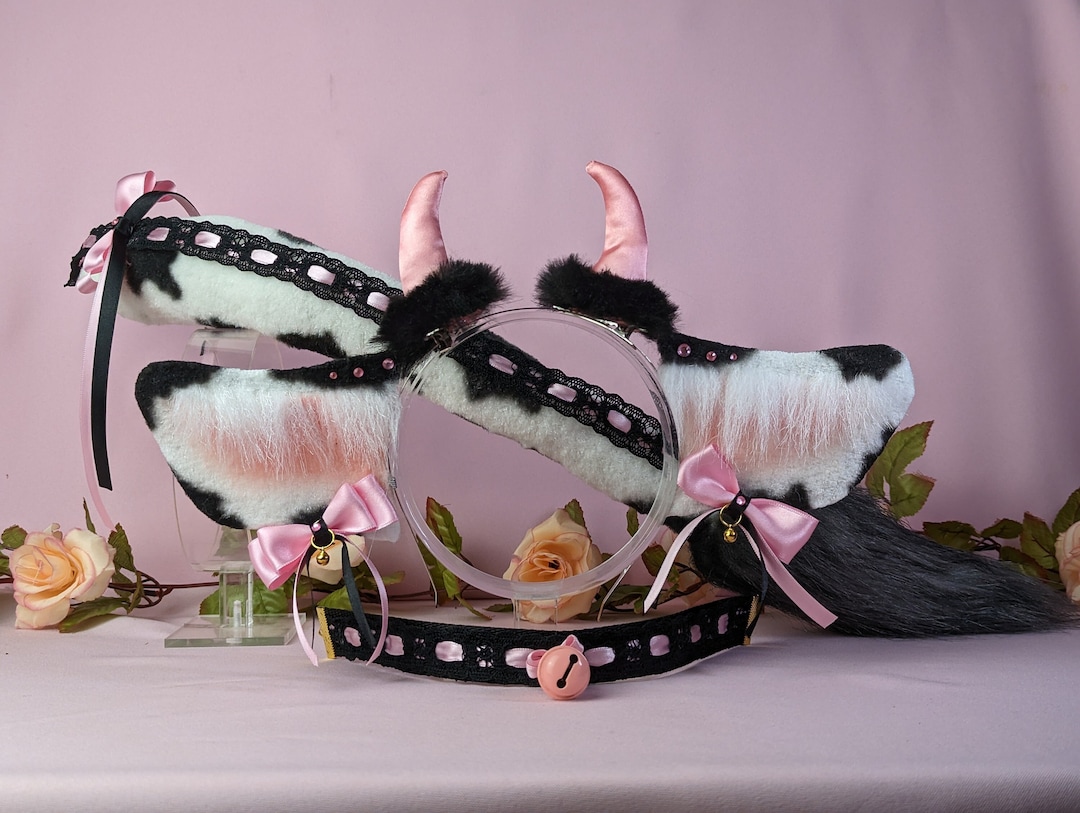 Cow Ears With Horns and Tail With Bell Set, Cosplay Ears, Cattle ...