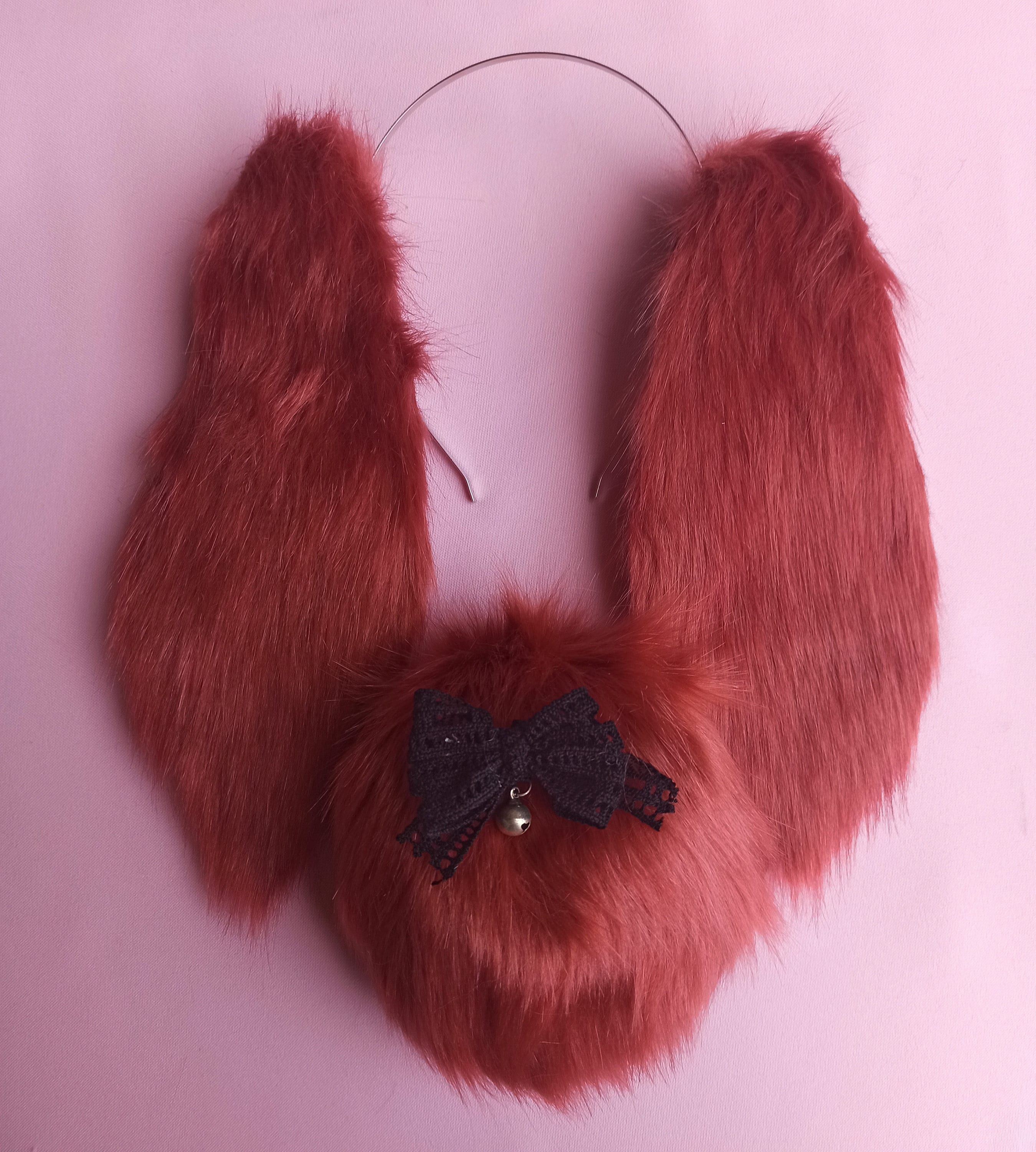 Fire Red Bunny Ears Tail and Collar Set Faux Fur Ears Cosplay - Etsy
