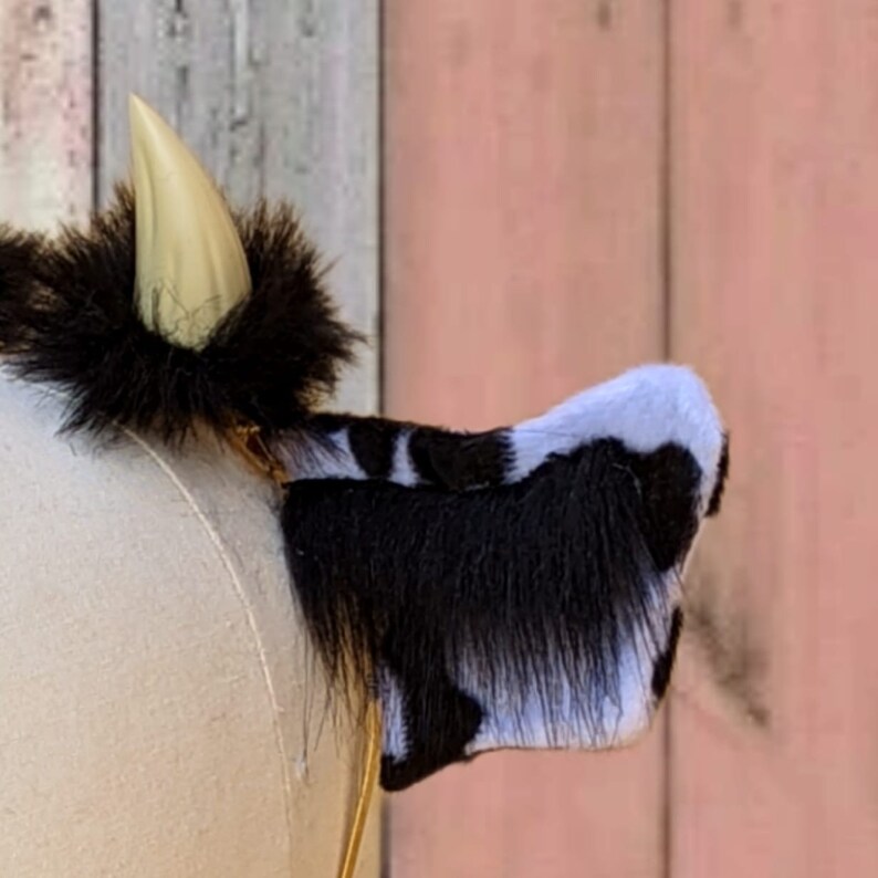 Black and White Cow Ears With Horns and Tail With Bell Set, Cosplay ...