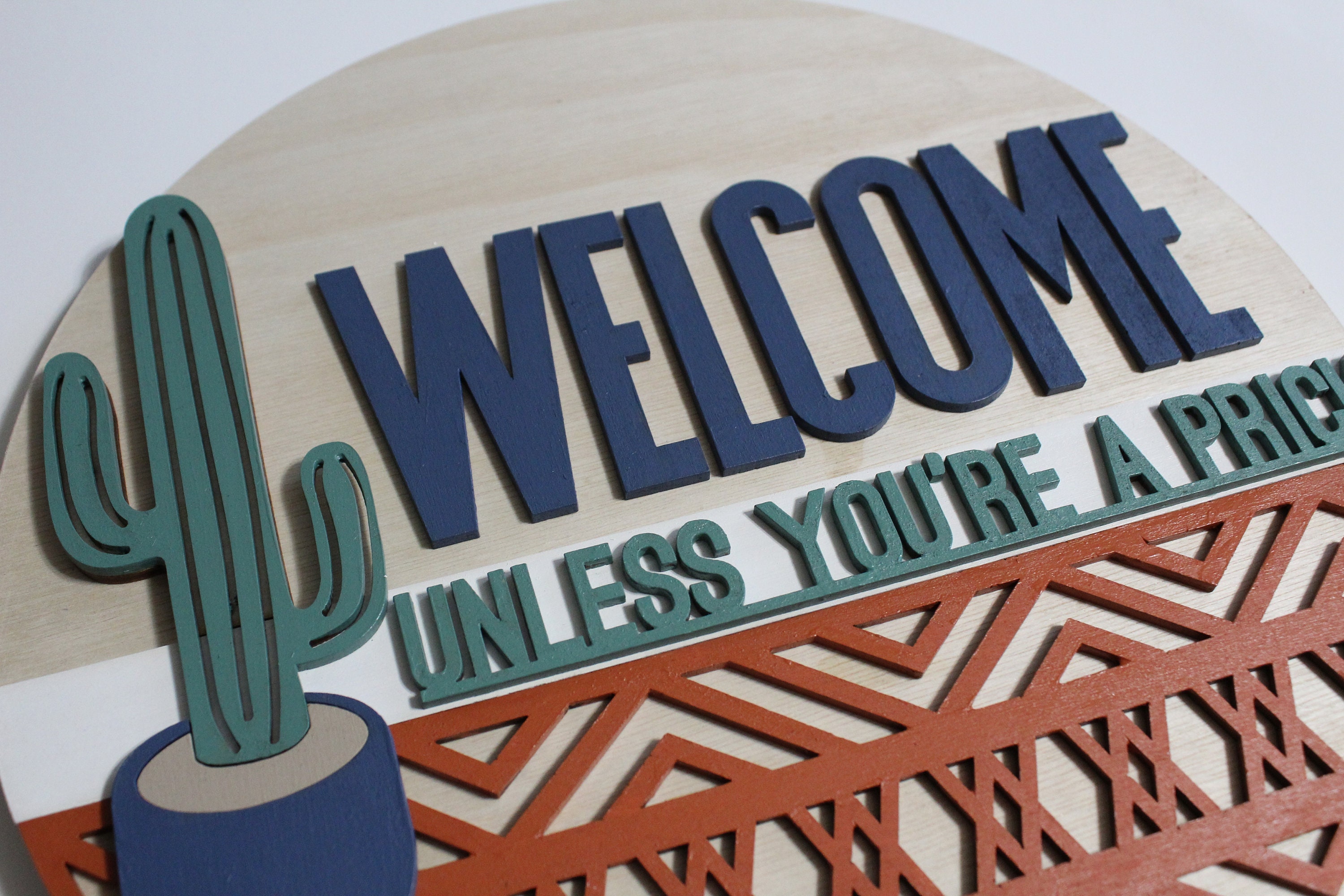 Cactus Welcome Sign Round Wood Door Hanger for Home Office Apartment ...