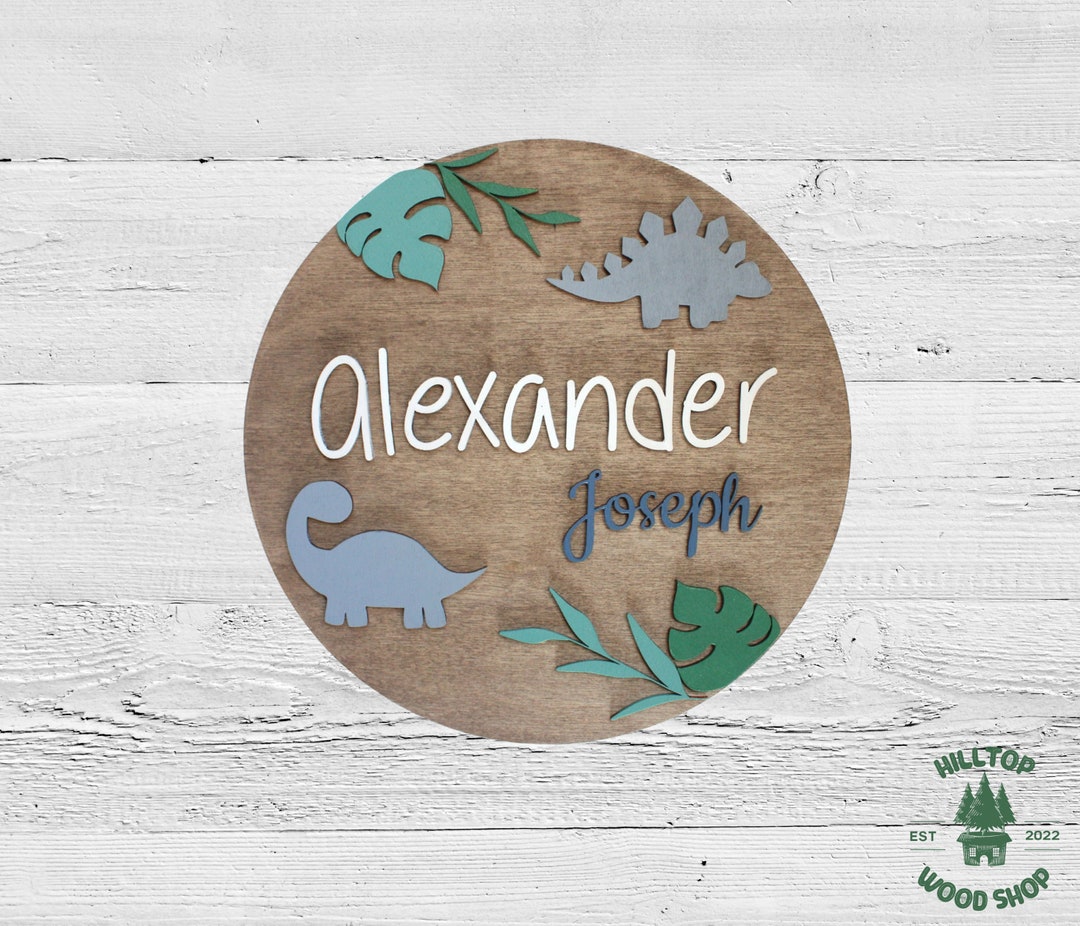 Nursery Name Sign, Round Name Sign, Dinosaur Name Sign, Baby Name Sign ...