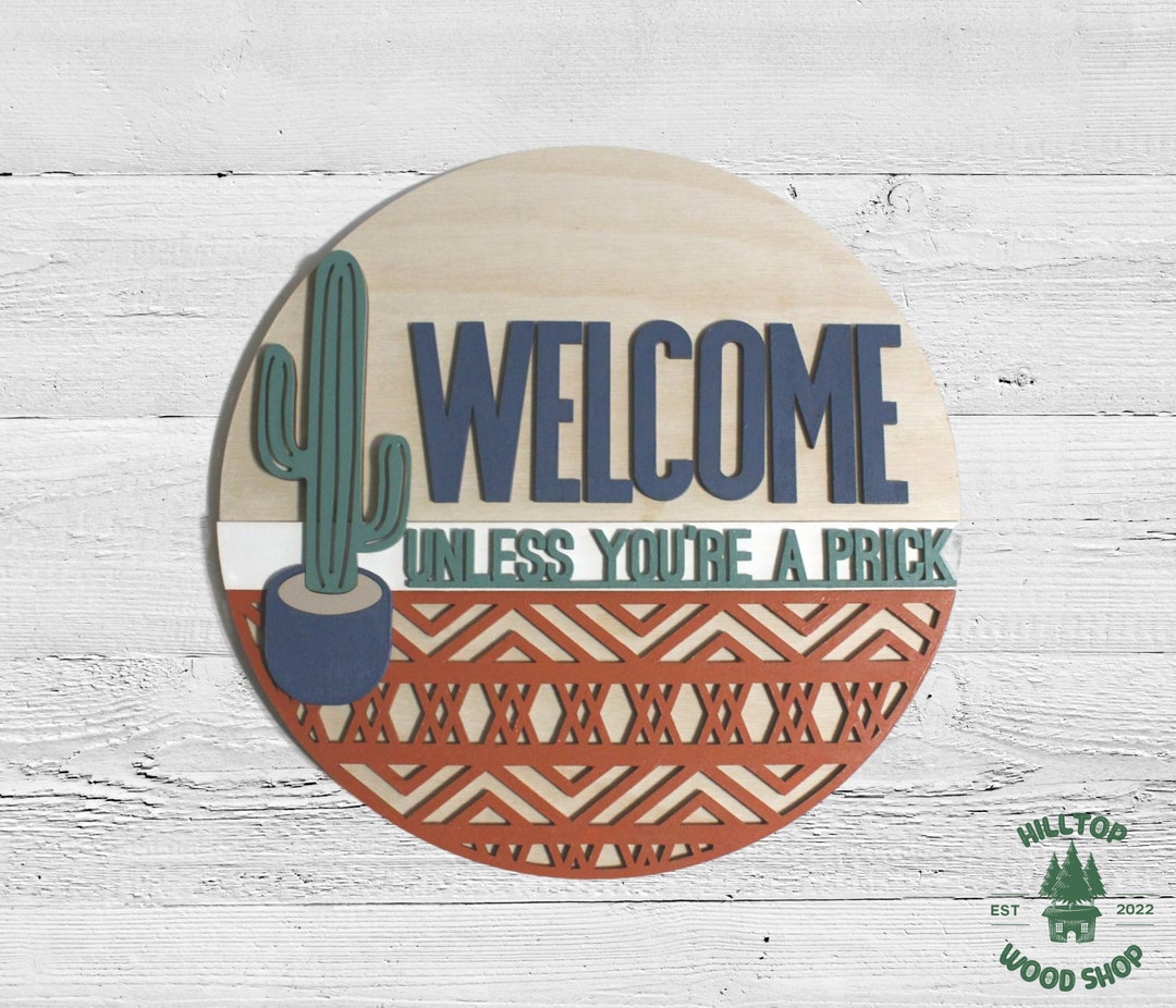 Cactus Welcome Sign Round Wood Door Hanger for Home Office Apartment ...